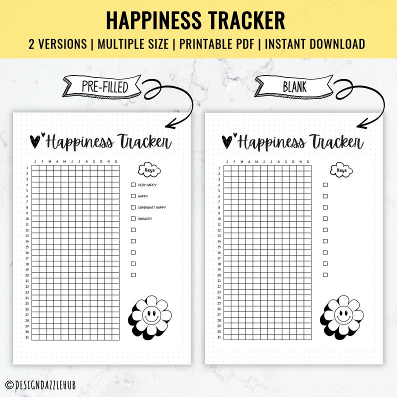 Happiness Mood Tracker Printable | Daily Journal (PDF) - Etsy Canada