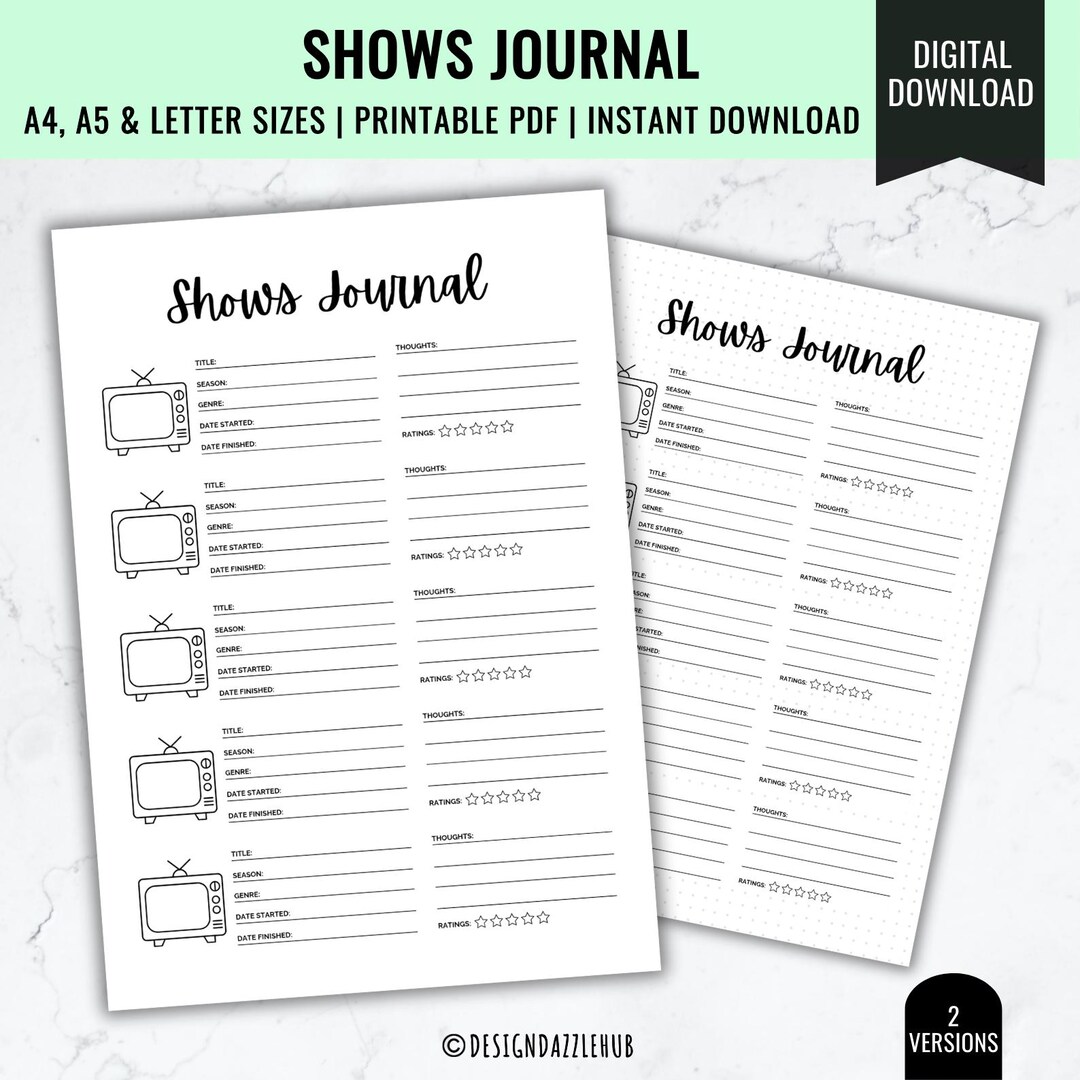 Printable Shows Journal: TV Program Review Log (digital Download) - Etsy