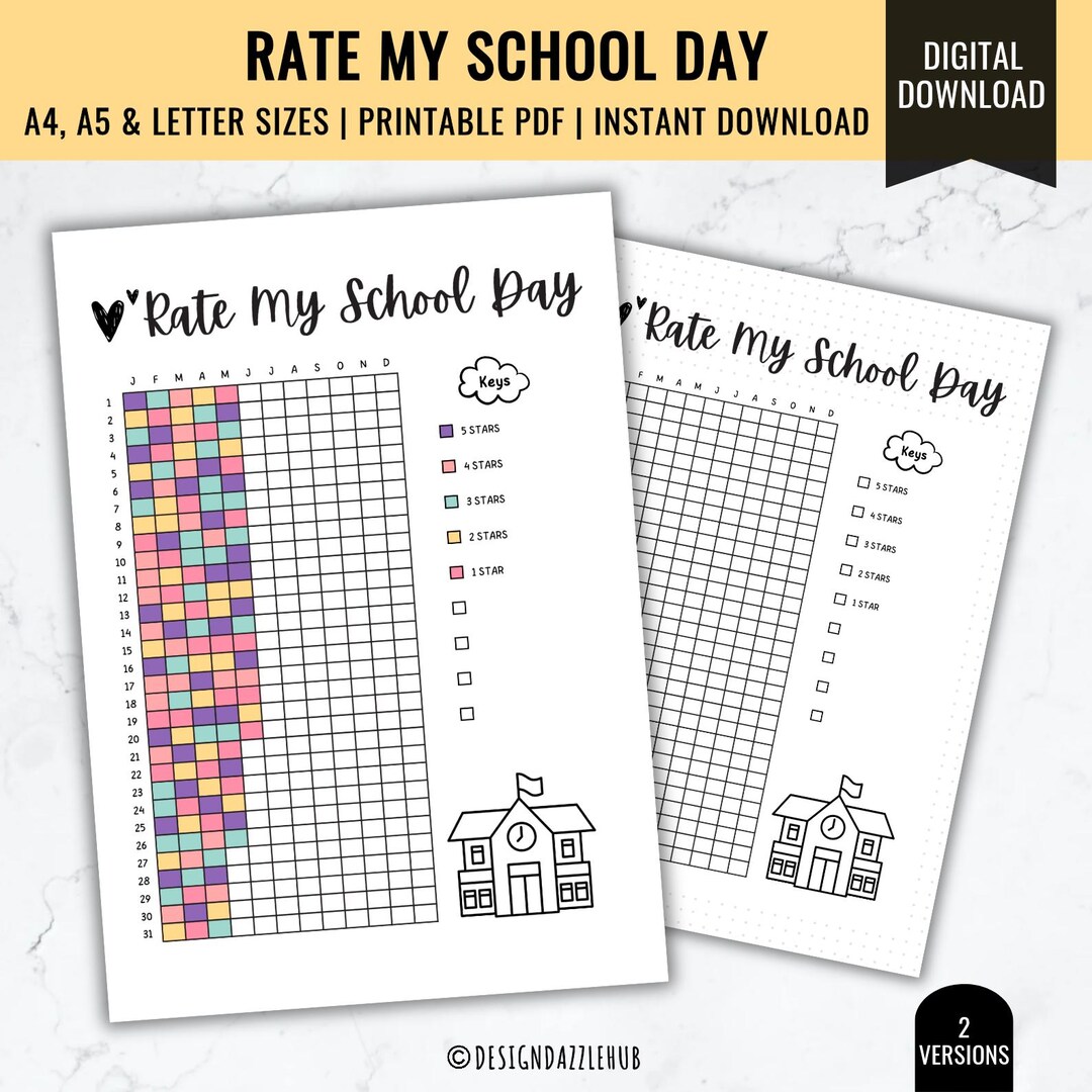 Rate My School Day Tracker Printable | Rate My Day | School Mood ...