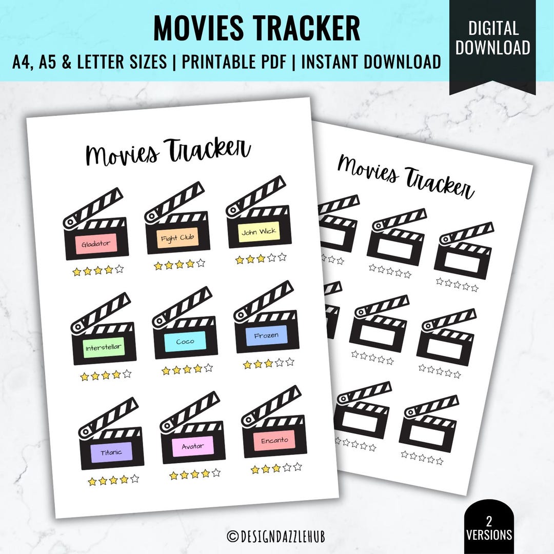 Printable Movies Tracker Bullet Journal | Movie Tracker Sheets | Movie ...