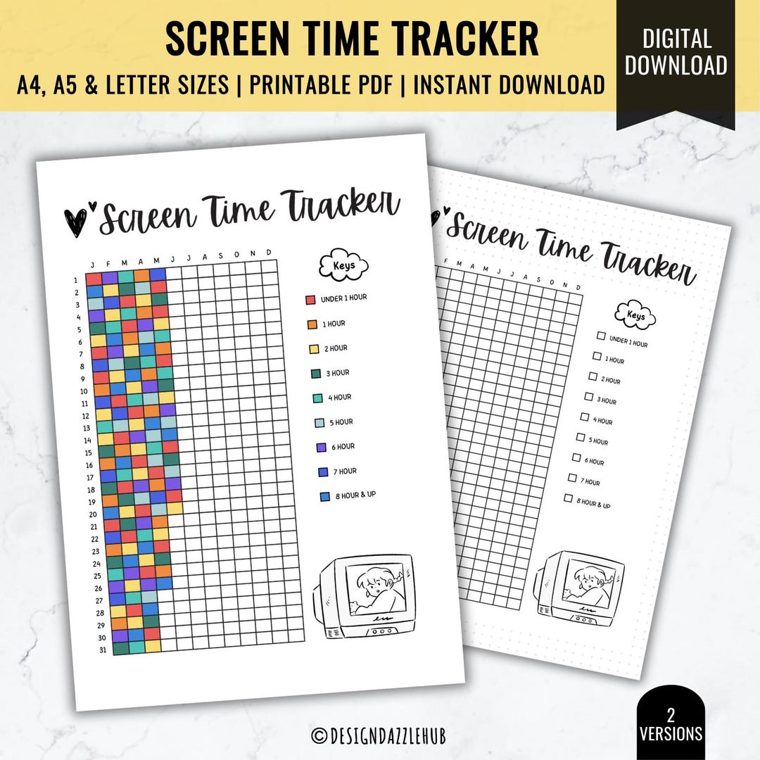 Screen Time Tracker Printable | Digital Usage Log (PDF) - Etsy