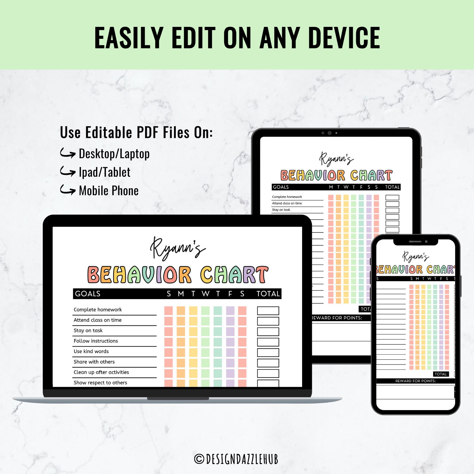 Behavior and Chore Chart for Kids Printable Daily Good Behavior Reward ...