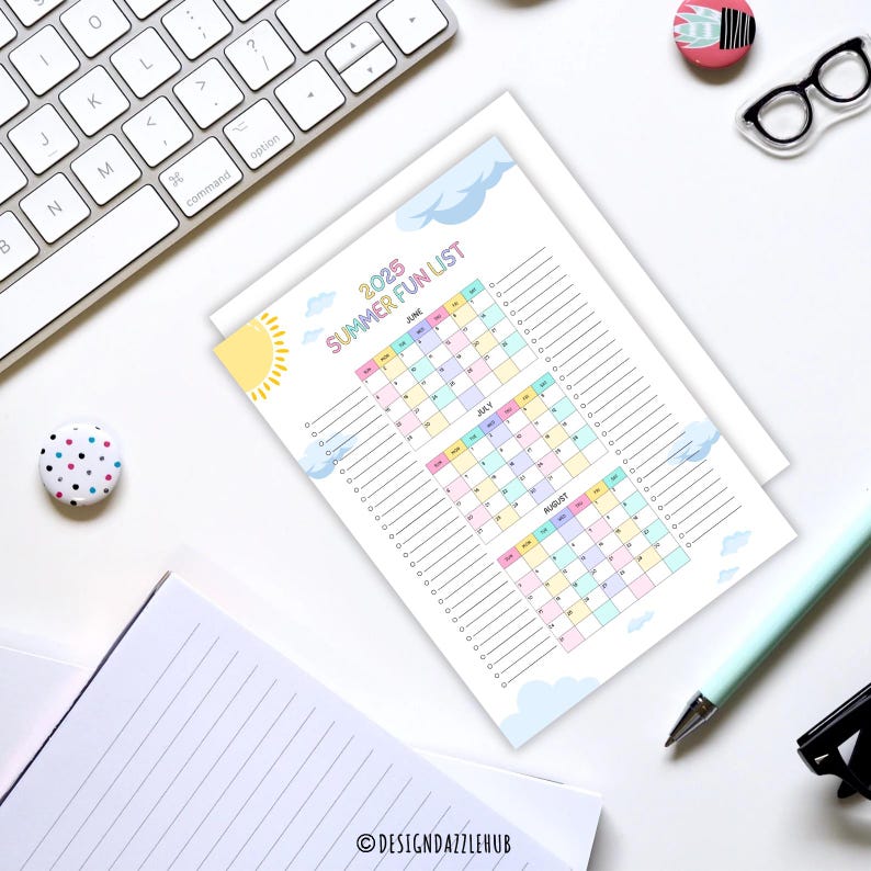 Printables Summer Fun Calendar | Kids Summer Activity Poster & Bucket ...