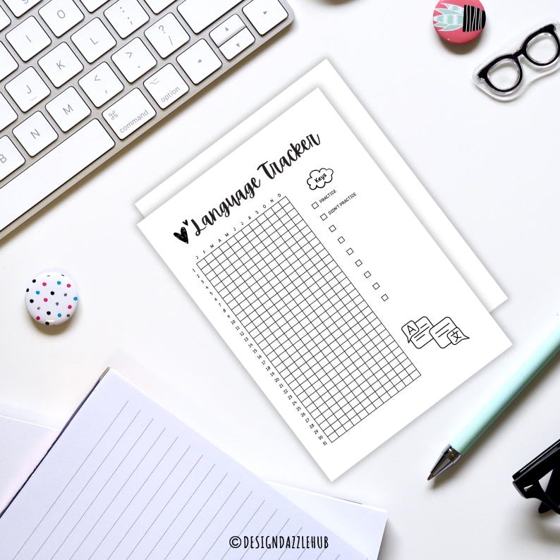 Language Learning Tracker | Printable Bullet Journal Page (digital ...