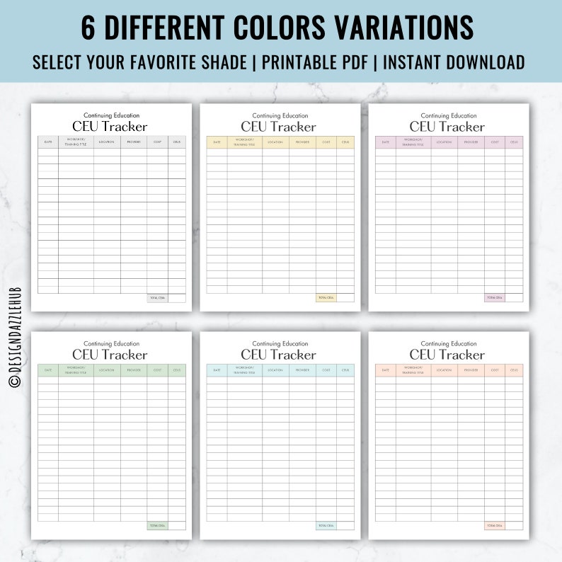 CEU Tracker | CEU Log | Continuing Education | CEU Worksheet ...