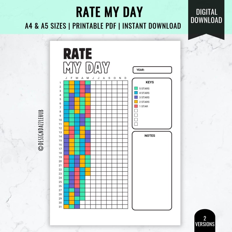 Rate My Day Tracker: Printable Mood Journal (PDF Download) - Etsy