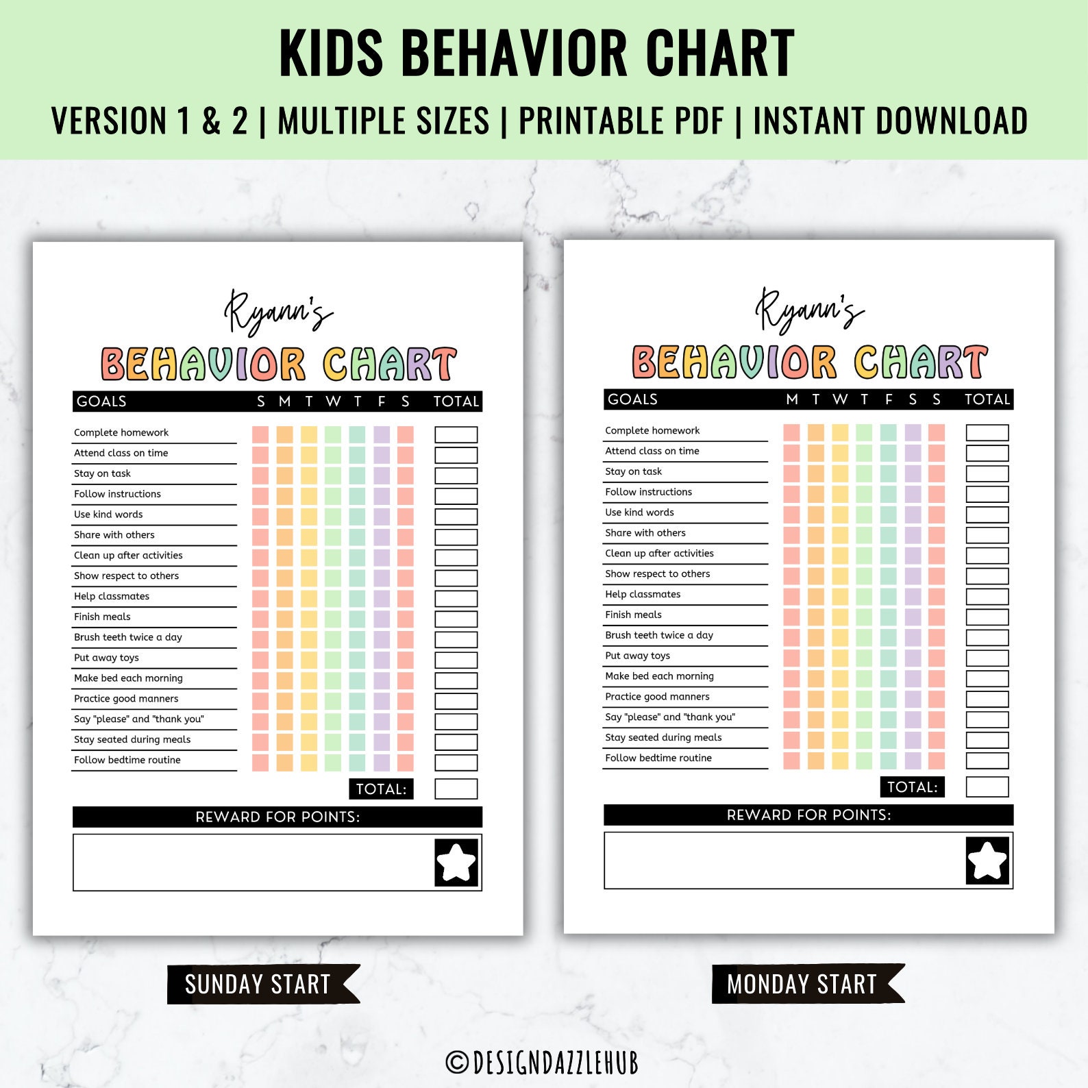 Behavior and Chore Chart for Kids Printable | Daily Good Behavior ...