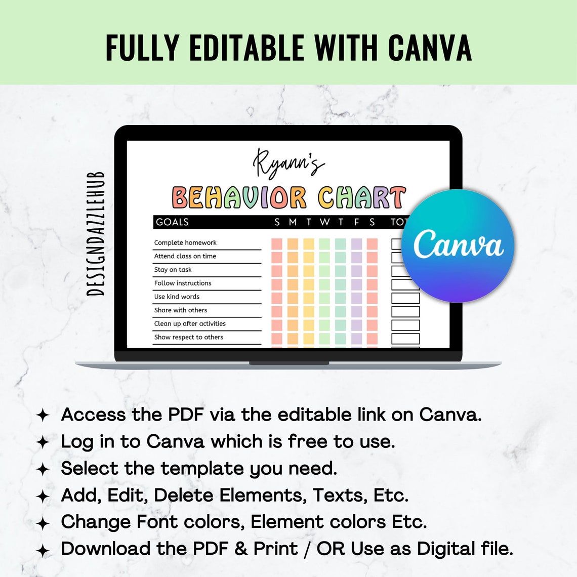 Behavior and Chore Chart for Kids Printable | Daily Good Behavior ...
