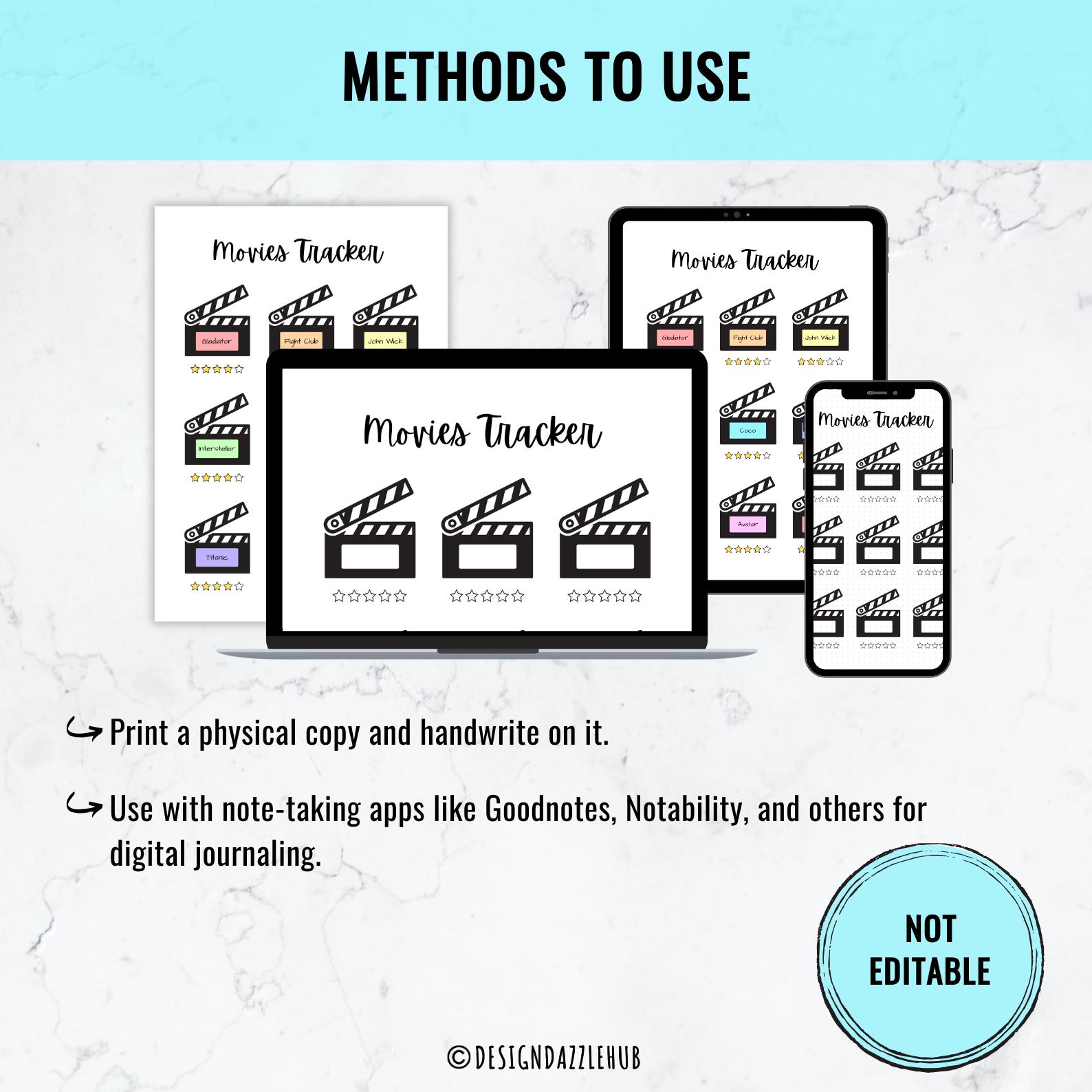 Printable Movies Tracker Bullet Journal | Movie Tracker Sheets | Movie ...