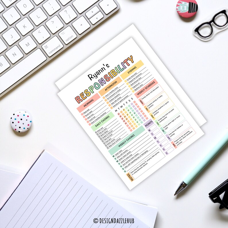 Responsibility Chart Template | Editable Chore List Template | Daily ...