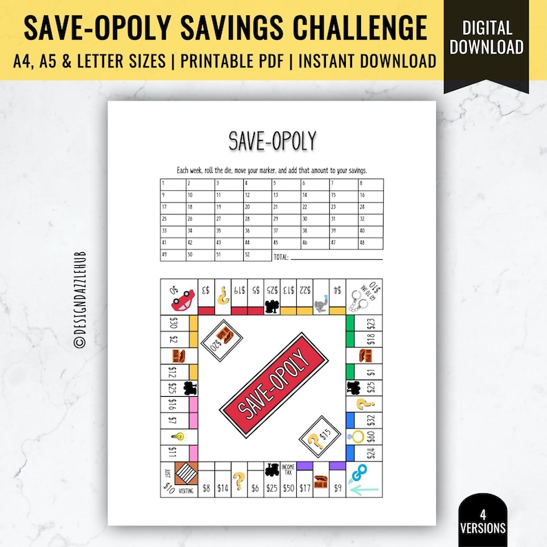 Printable Savings Game | Savings Tracker | Savings Goal | Budgeting ...