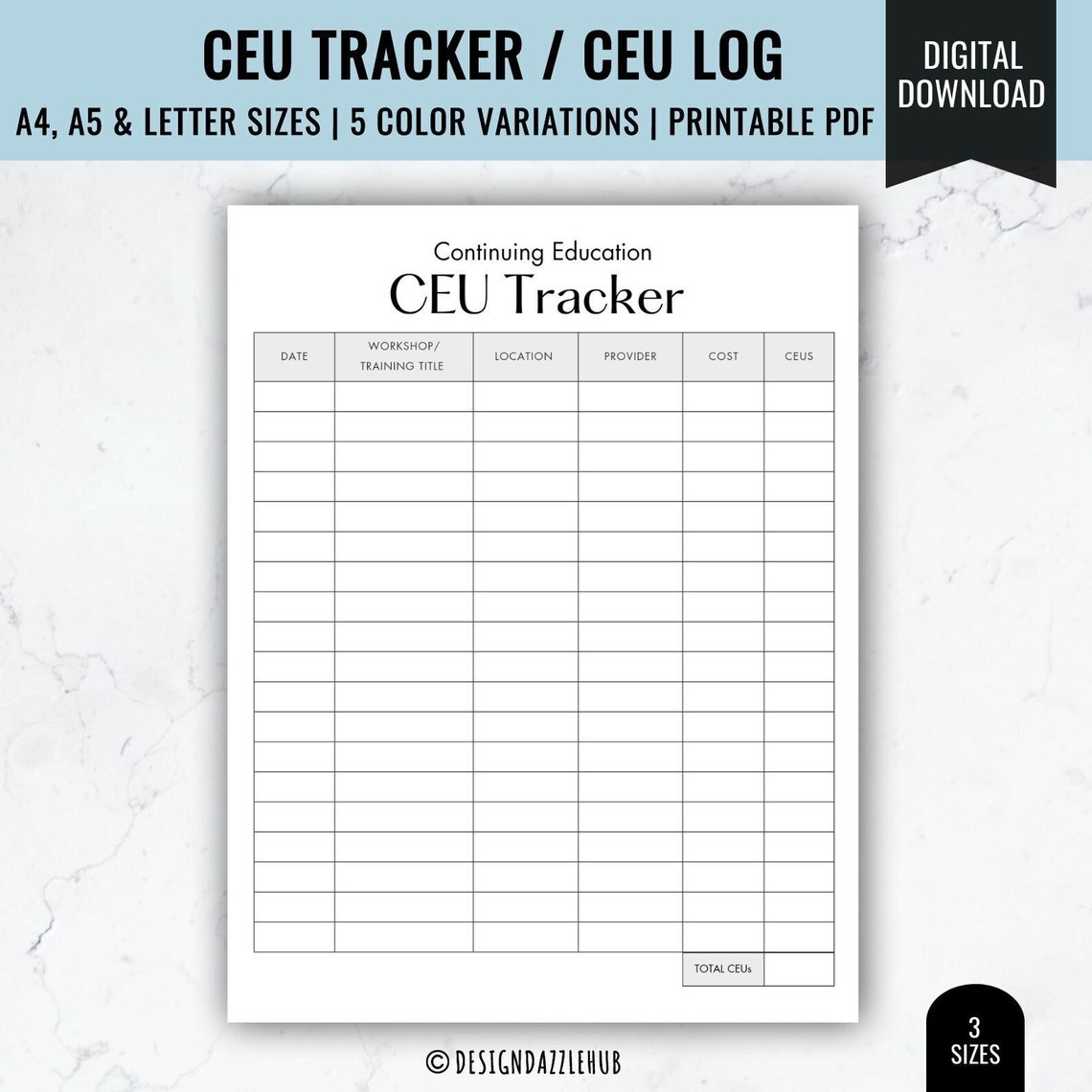 CEU Tracker CEU Log Continuing Education CEU Worksheet Therapist Taxes ...