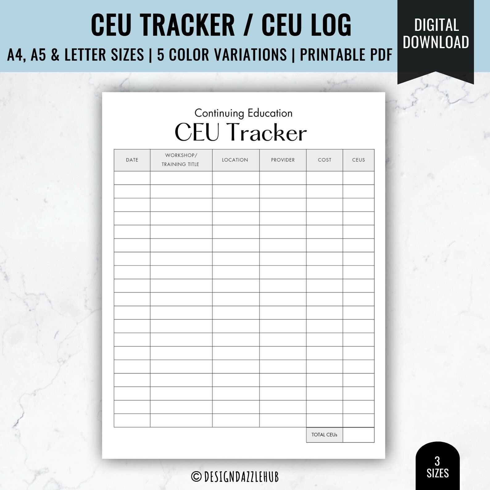 CEU Tracker CEU Log Continuing Education CEU Worksheet Therapist Taxes ...