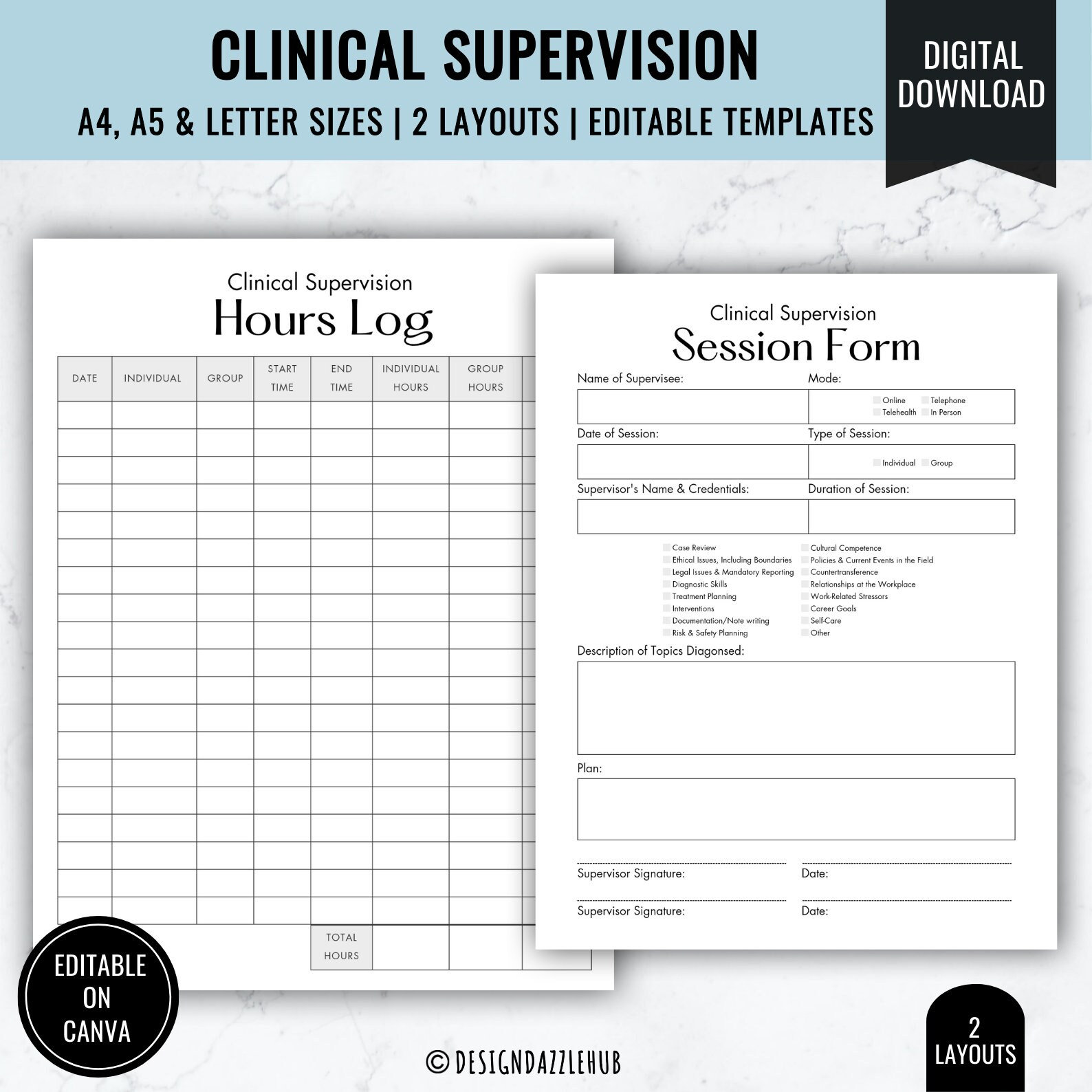 Editable Clinical Supervision Session Form and Hours Log Template ...