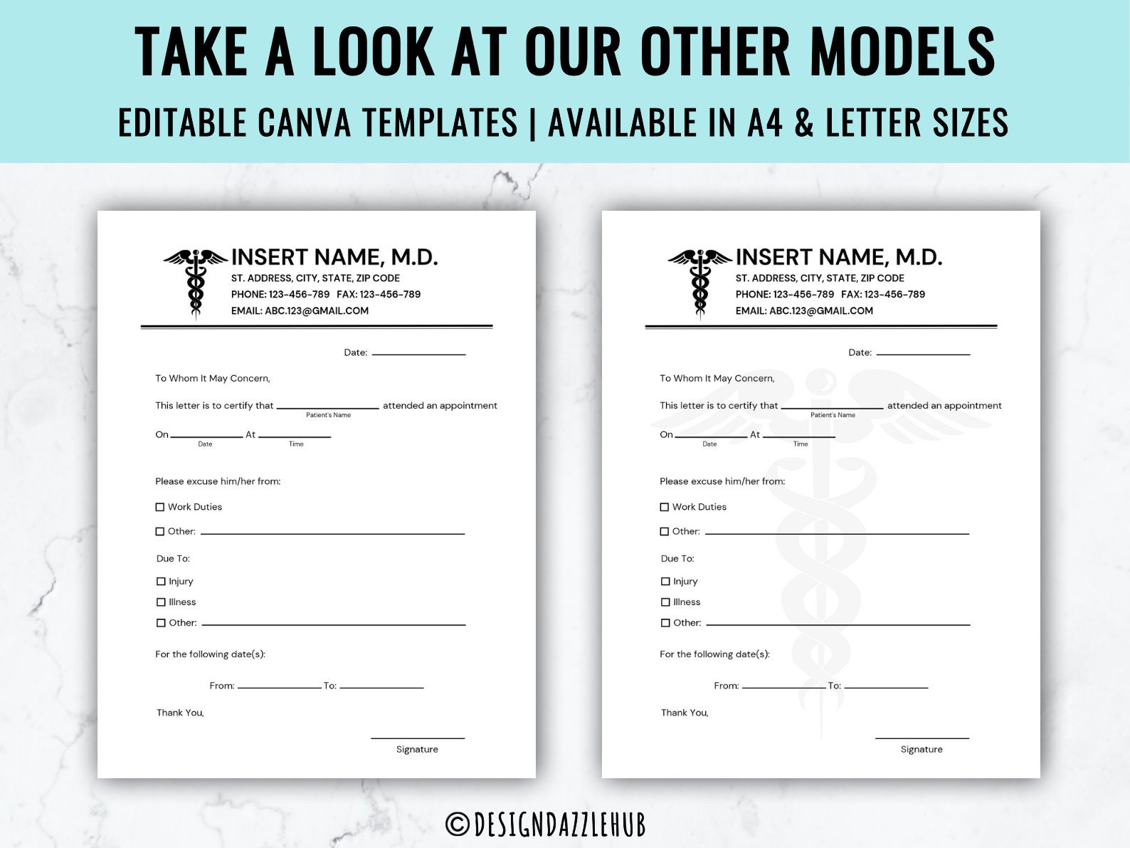 Editable Doctor Excuse Note Template for Work | Customizable Printable ...