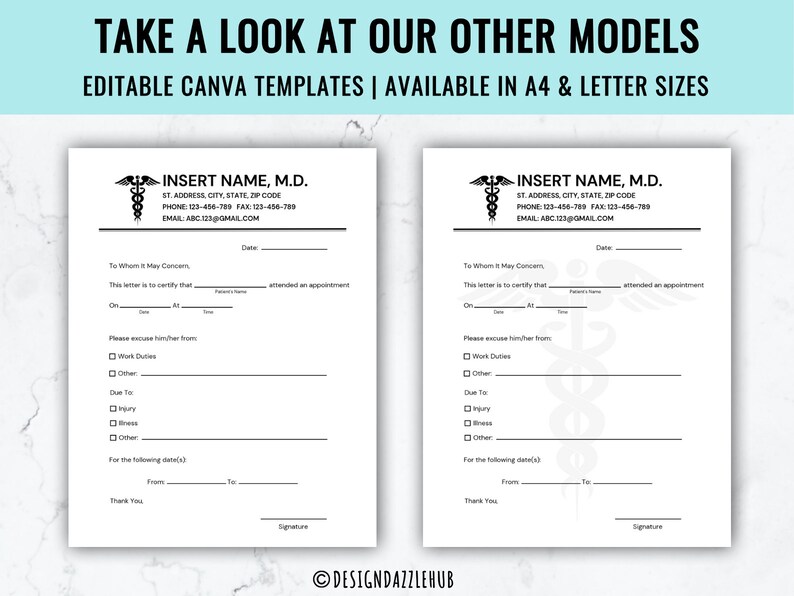 Editable Doctor Excuse Note Template for Work | Customizable Printable ...