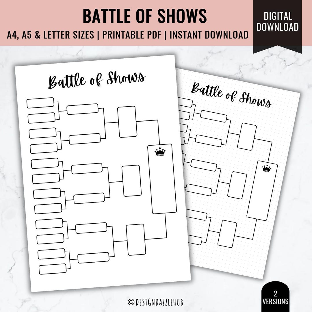 TV Show Battle Bracket Template: Printable Showdown (digital Download ...