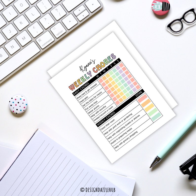 Weekly Chore Chart Template | Weekly Chore Chart Printable | Daily ...