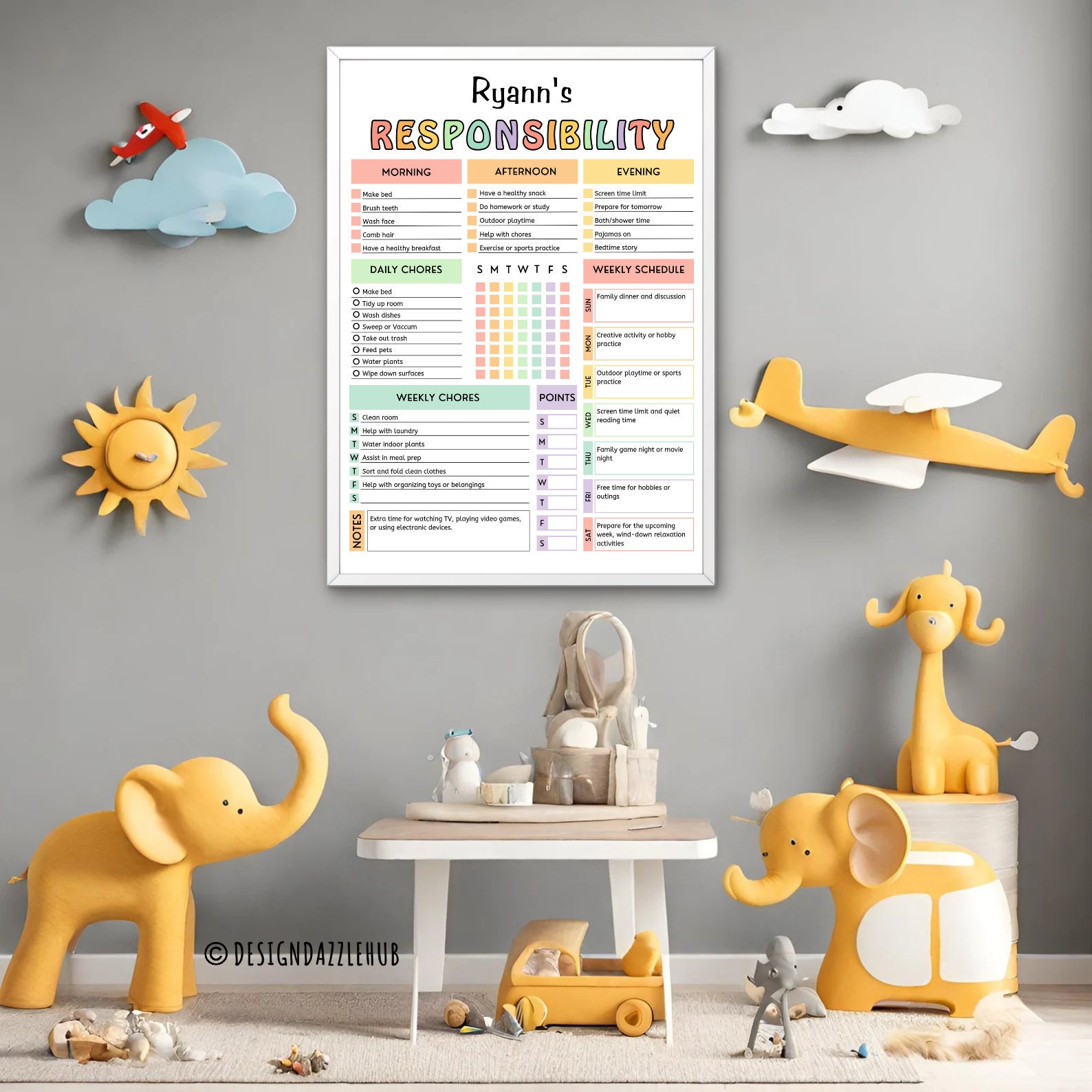 Responsibility Chart Template | Editable Chore List Template | Daily ...