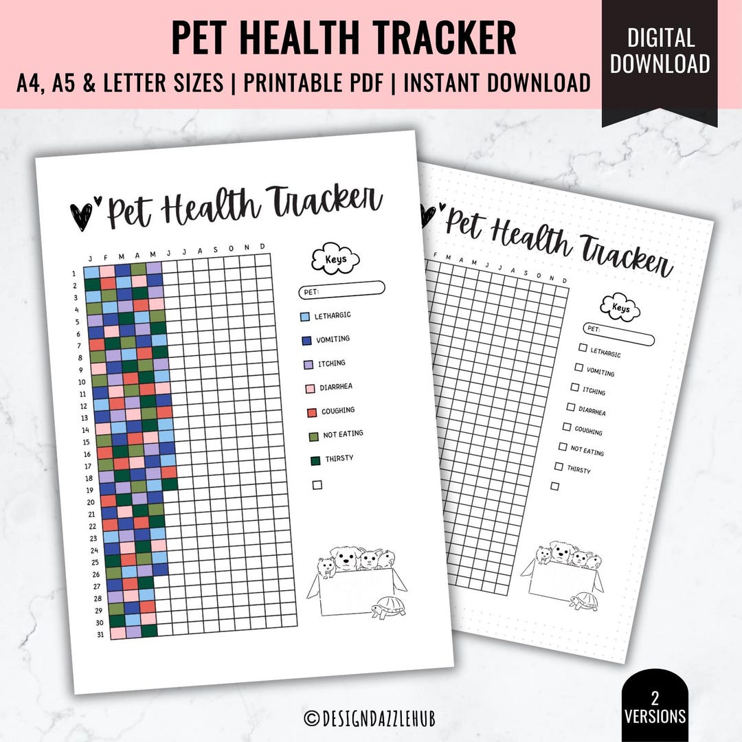 Printable Pet Health Tracker: Symptom & Sickness Journal (digital ...