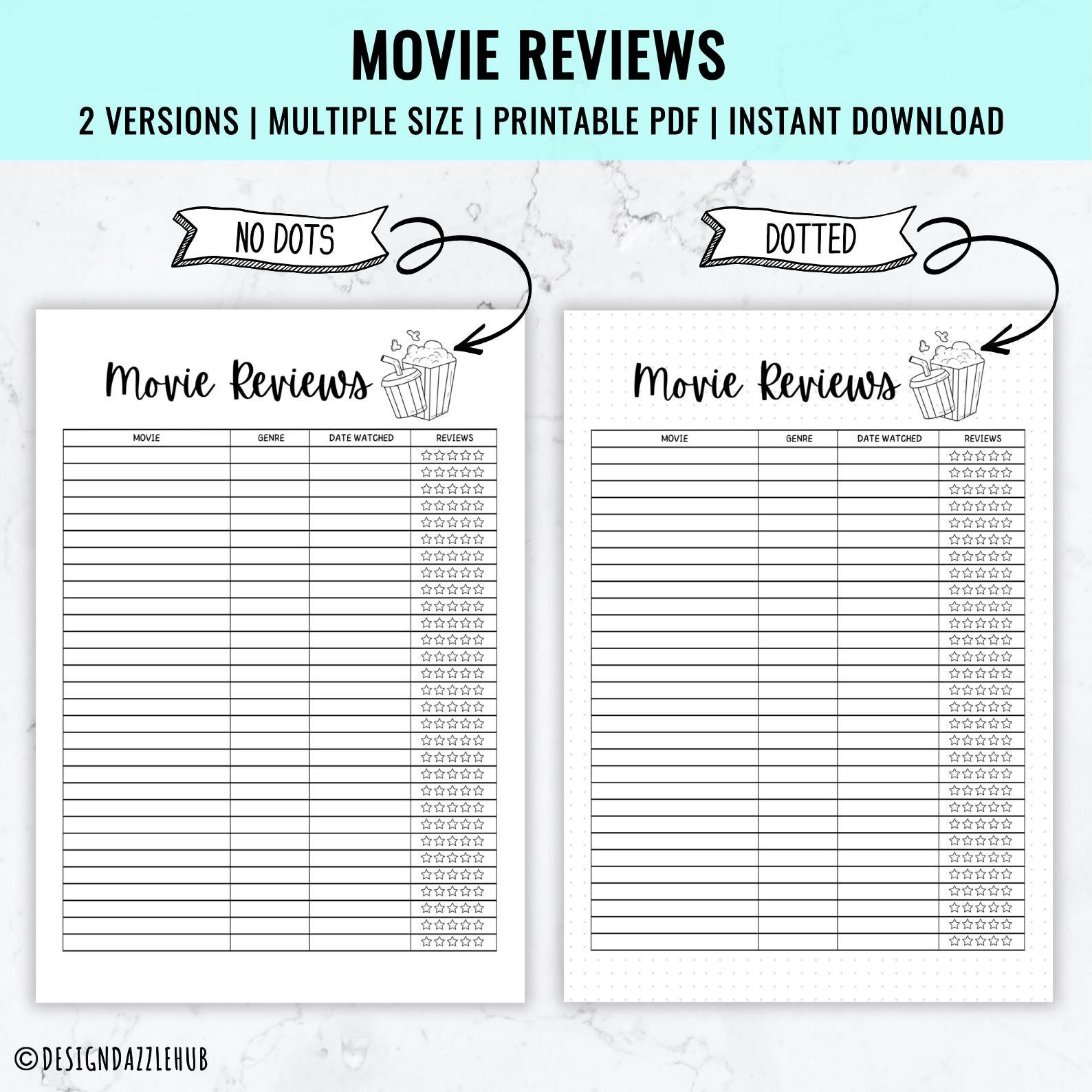 Printable Movie Review Tracker: Film Journal Template (digital Download ...
