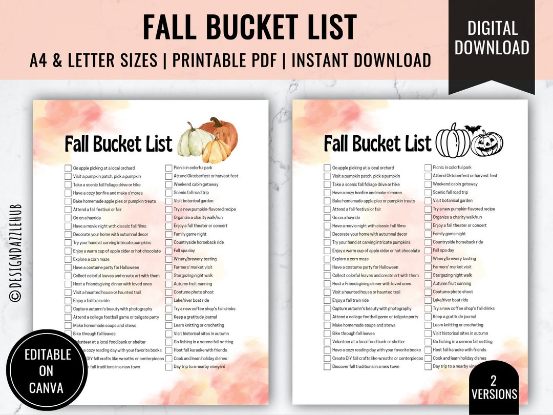 Editable Fall Bucket List Fall Bucket List Ideas Autumn - Etsy