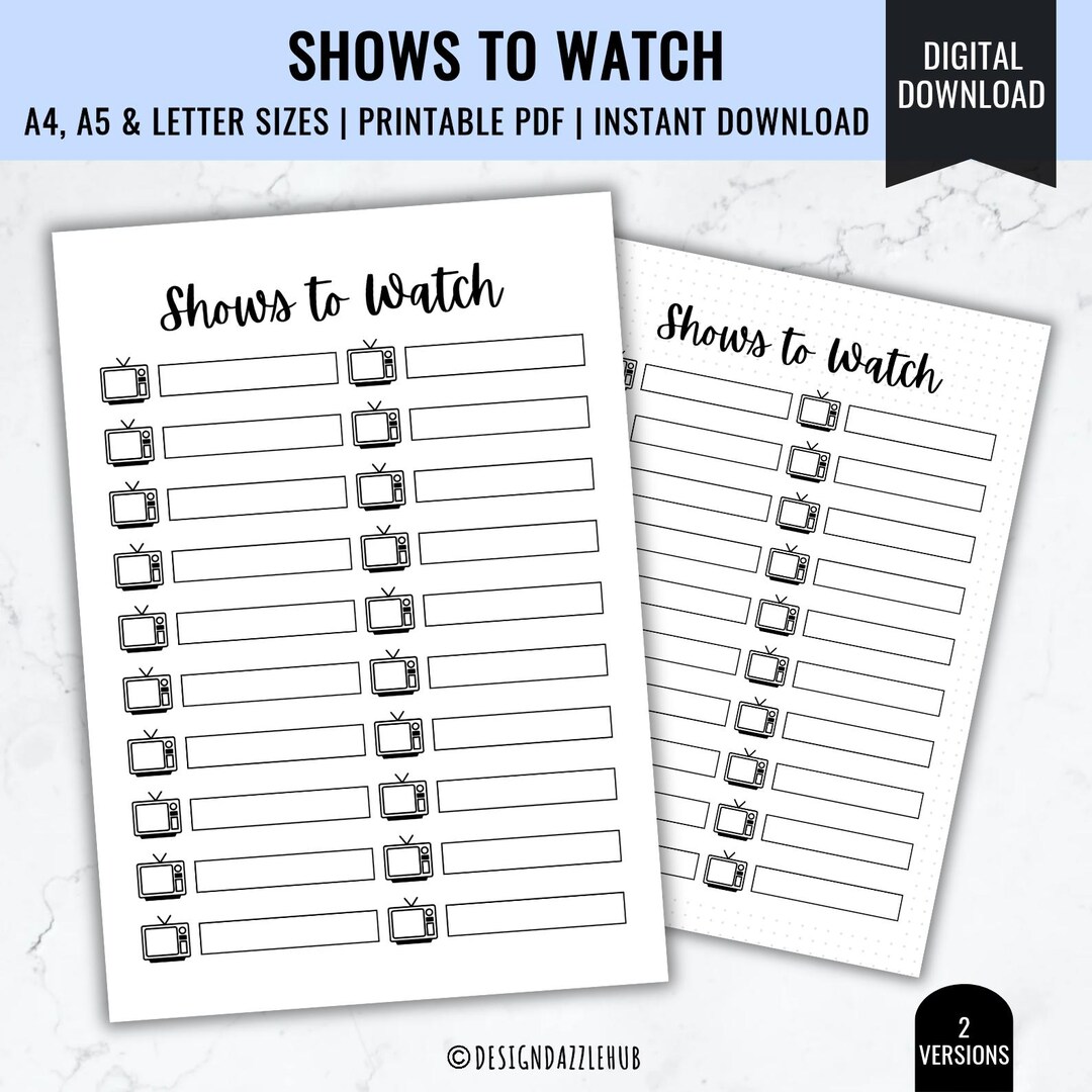 Shows to Watch Planner: TV Show Tracker, Printable Journal (digital ...