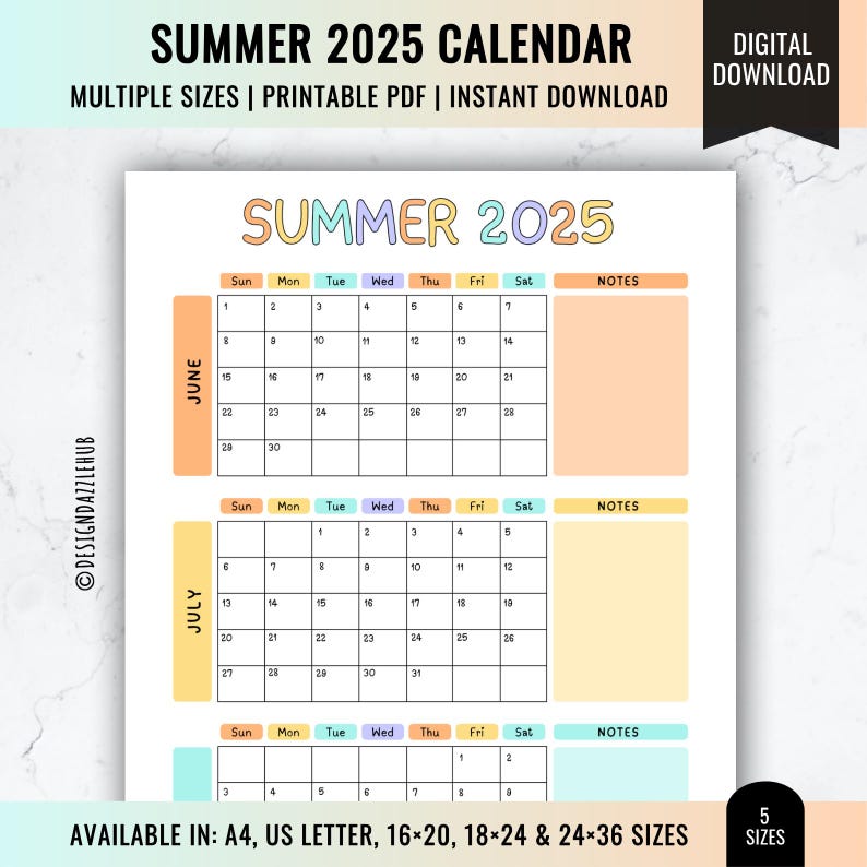 2025 Summer Calendar Printable | Kids Summer Activity Poster & Bucket ...