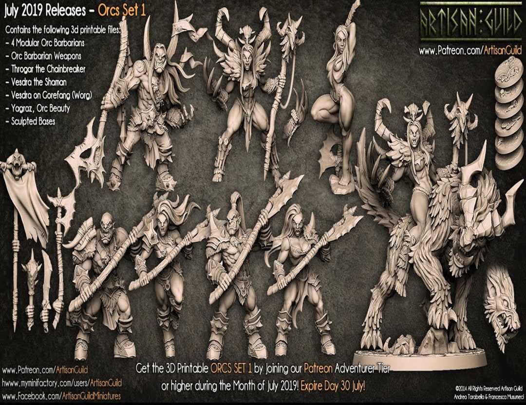 ARTISAN GUILD Miniatures Orcs Set 2019 Released Tabletop Stl Dnd Stl Rpg Stl Miniatures Stl 3D ...