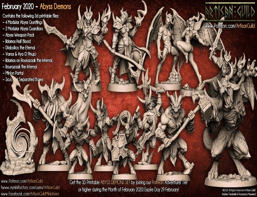 ARTISAN GUILD Miniatures Abyss Demons 2020 Released Tabletop Stl Dnd ...