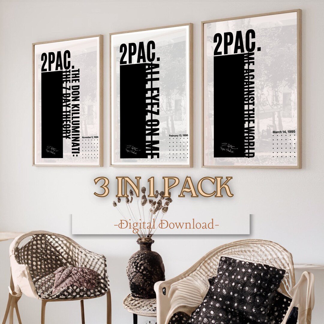 Tupac Shakur 3 in 1 Minimalist Newspaper Album Poster, Aesthetic Trend ...