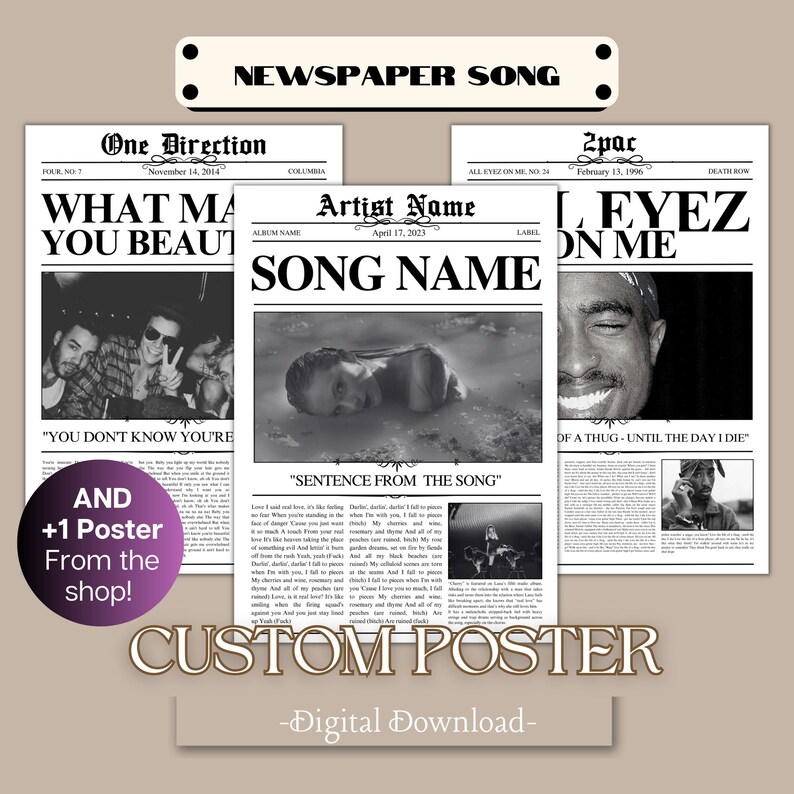 Custom Newspaper Song Poster Trend Wall Decor Digital - Etsy