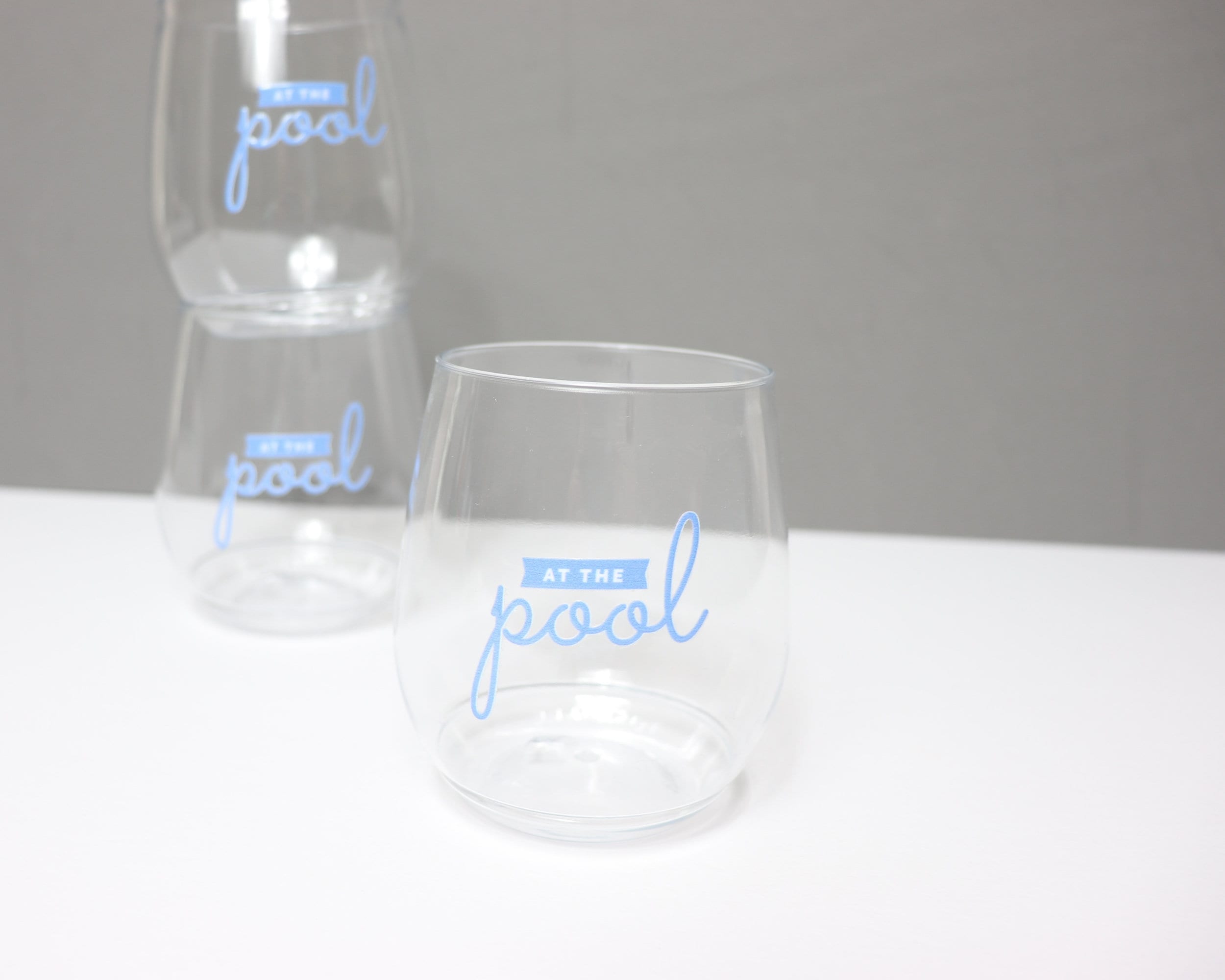 At the Pool Stackable Stemless Wine Glass Set of 3 Custom Tossware ...