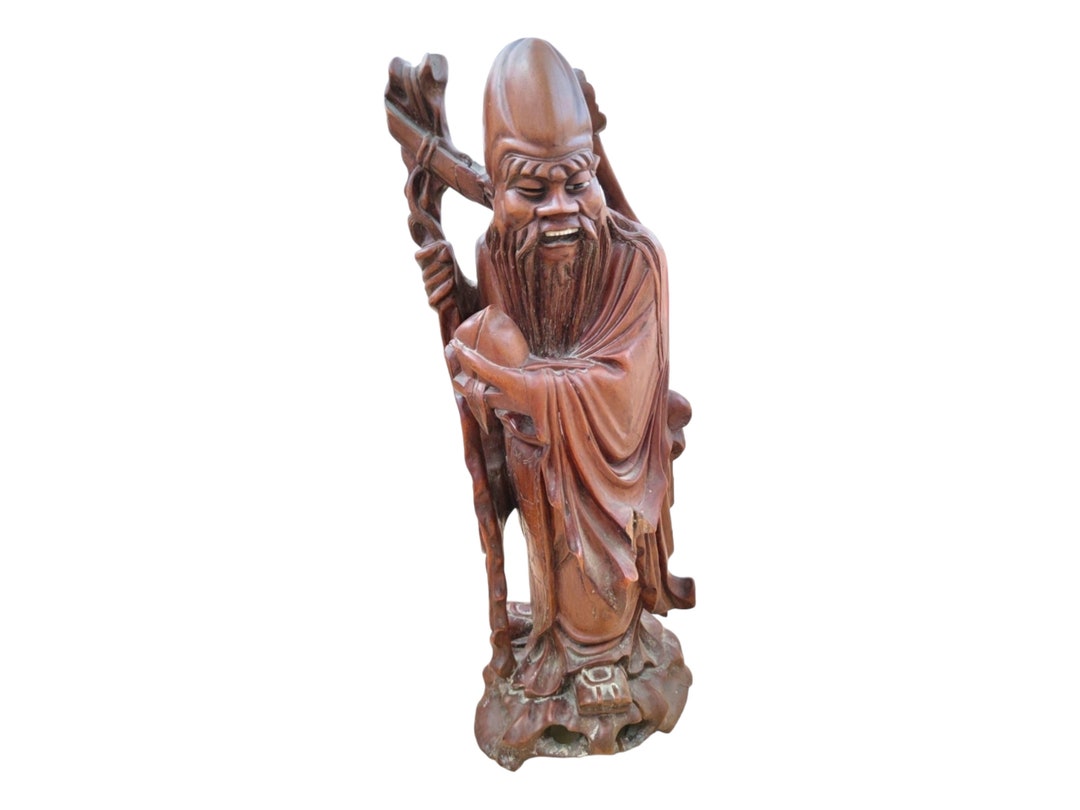 Chinese Carved Wooden Statue of an Old Wise Chinese Man, China, Late ...