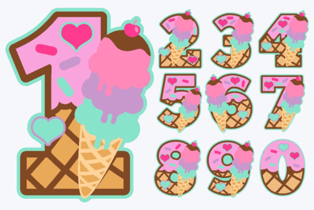 Ice Cream Numbers Cake Topper, Clipart, SVG Topper - Etsy