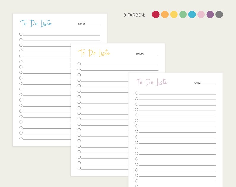Printable to Do List Download PDF A4 & A6 Format 8 Colors to Do List ...