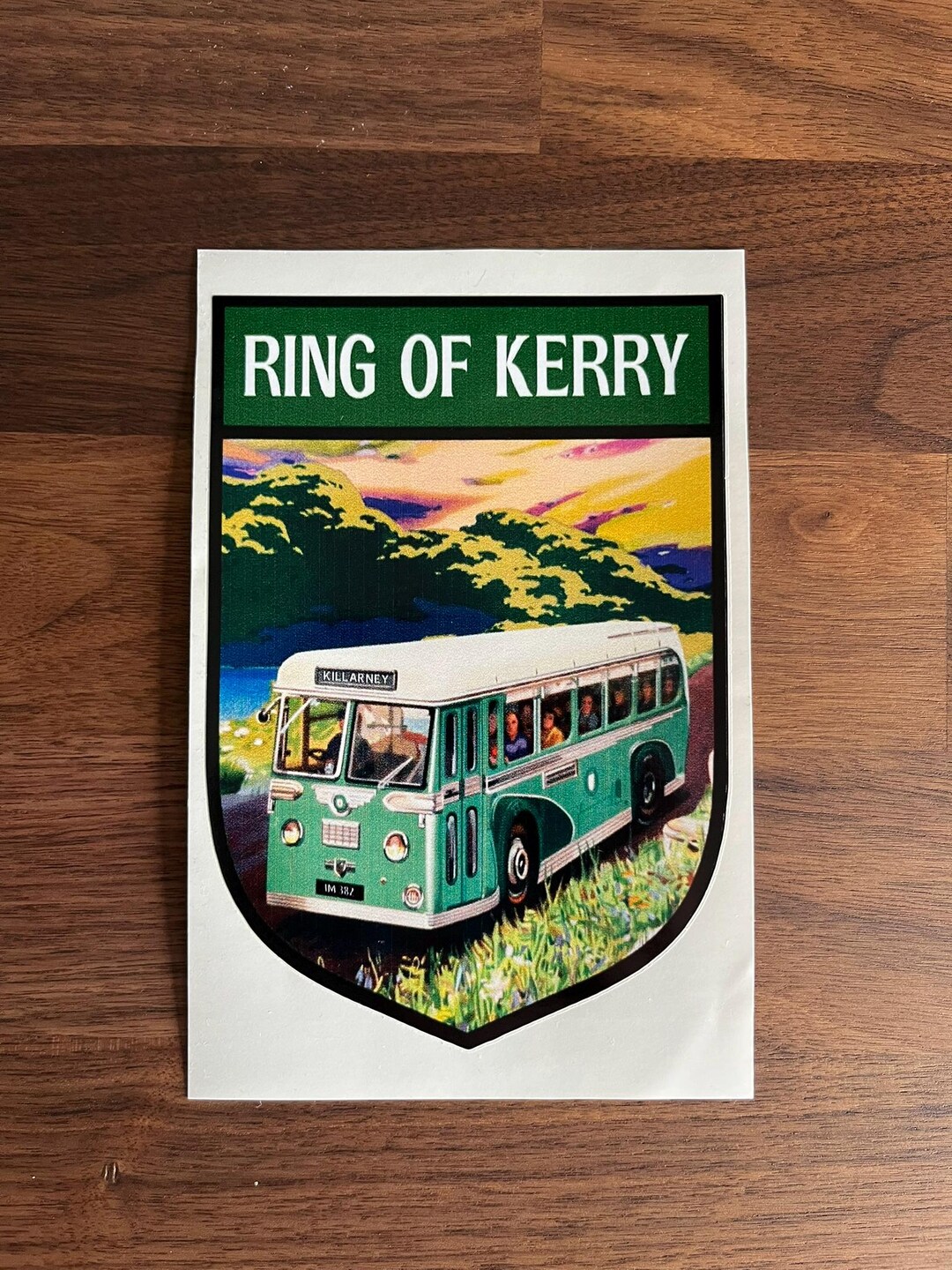 Ring of Kerry Sticker Shield Sticker Vintage Bus Background Ireland ...