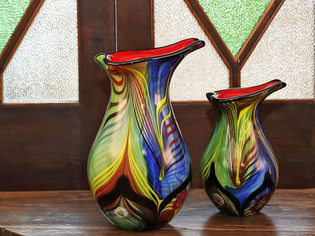 Hand Blown Abstract Teardrop Art Glass Vase With Angled Lip 9.5-13.5 ...
