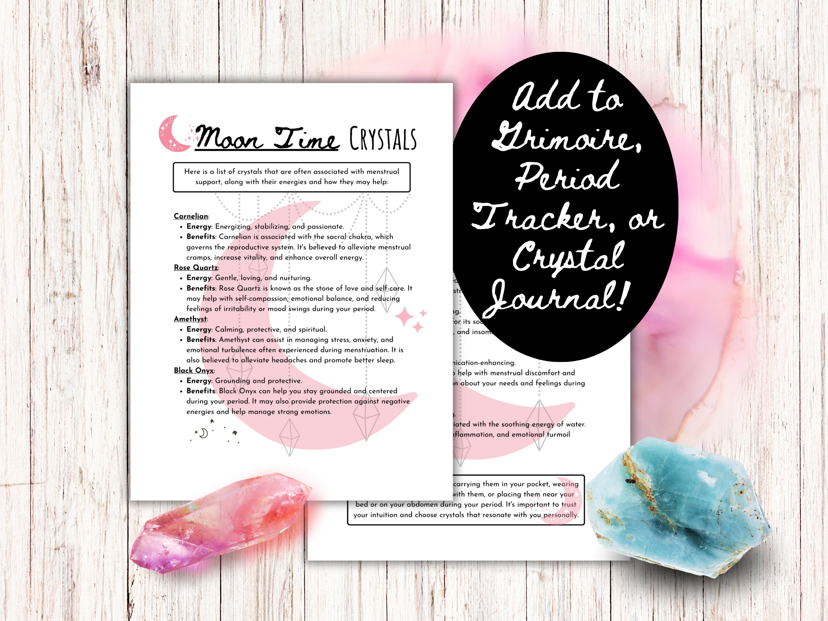 Period Journal Period Tracker Grimoire Pages Crystal Guide - Etsy
