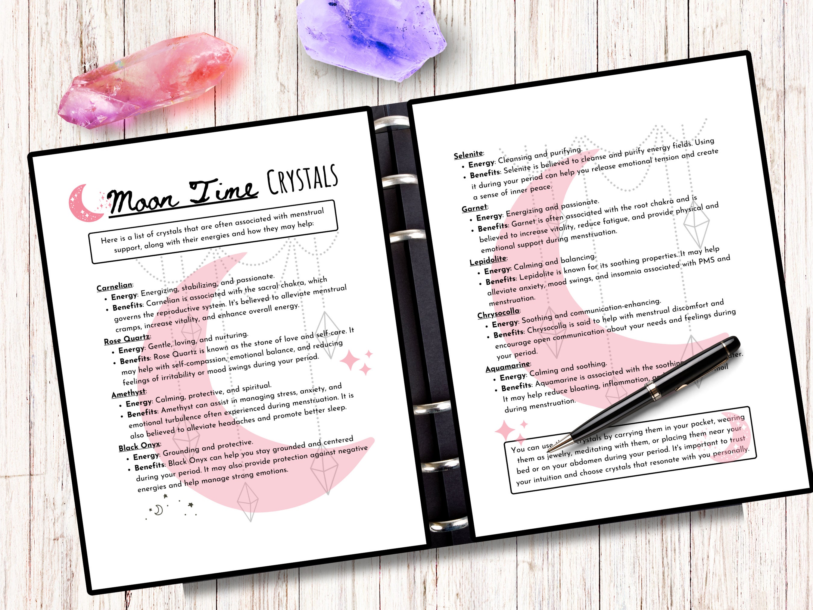 Period Journal, Period Tracker, Grimoire Pages, Crystal Guide, Cycle ...