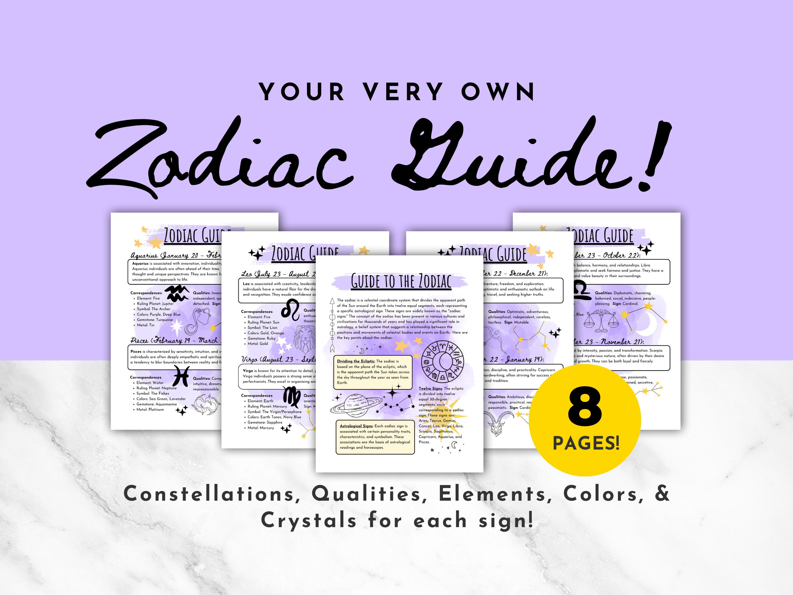Zodiac Guide, Zodiac Journal, Grimoire Pages, Book of Shadows Pages ...