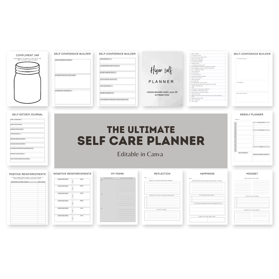 Self-care Digital Planner | Printable PDF Canva Template | Workbook ...