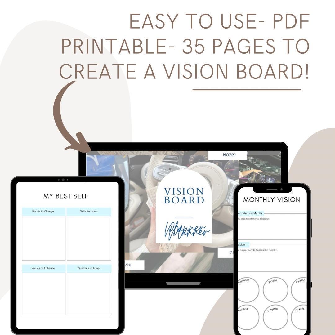 Vision Board Digital Printable Journaling Pages Mental Health Planner ...