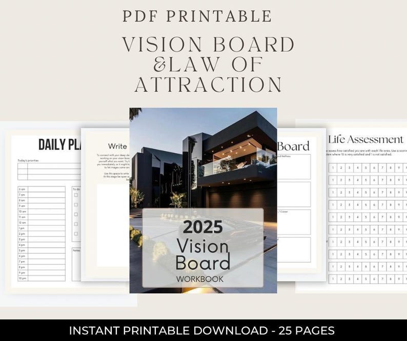 2025 Vision Board Printable PDF Manifest New Beginnings Mood Board for ...