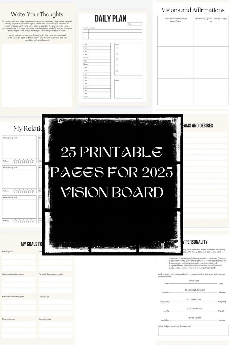 2025 Vision Board Printable PDF Manifest New Beginnings Mood Board for ...
