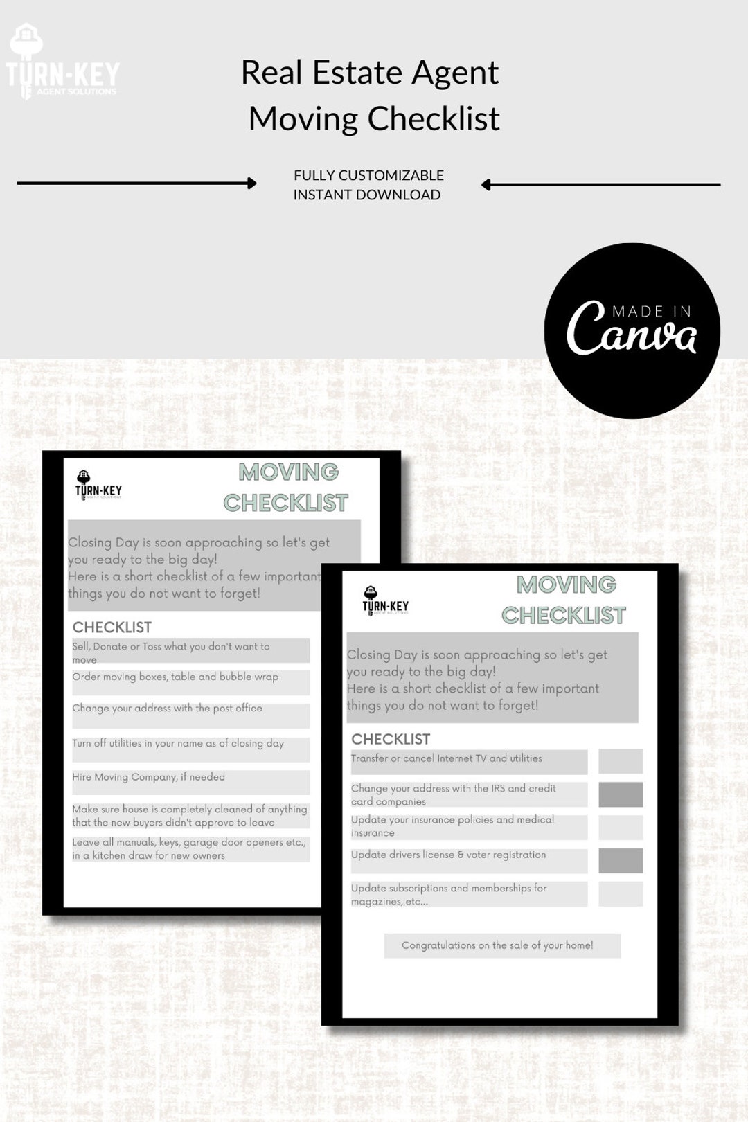 Moving Checklist for Sellers Real Estate Canva Printable Digitial ...