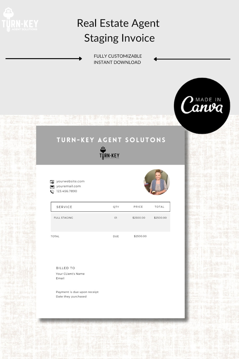 Staging Invoice Template Real Estate Canva Printable Digitial Template Realtor Marketing Client ...
