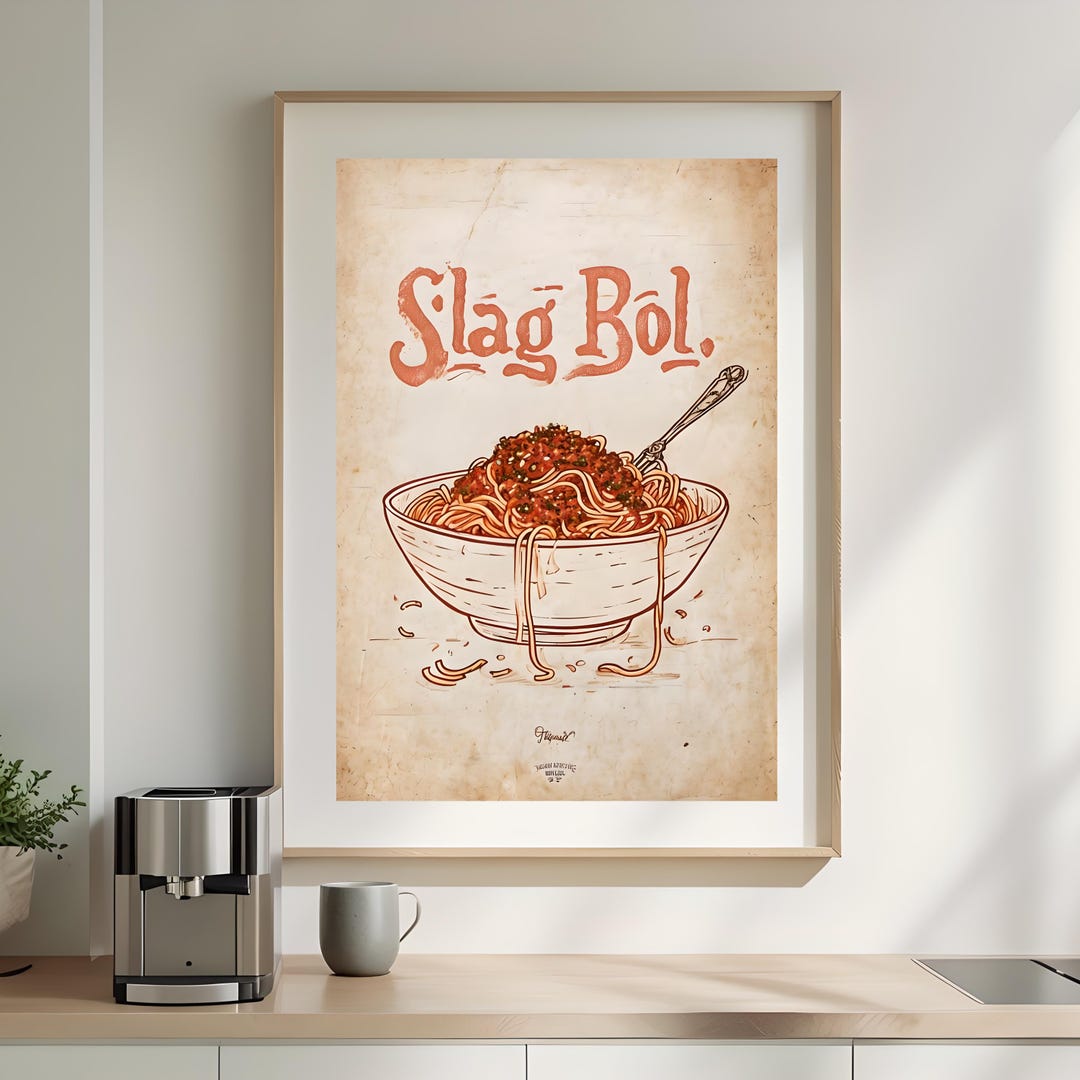 Slag Bol Poster: Funny Spaghetti Bolognese Kitchen Art - Etsy