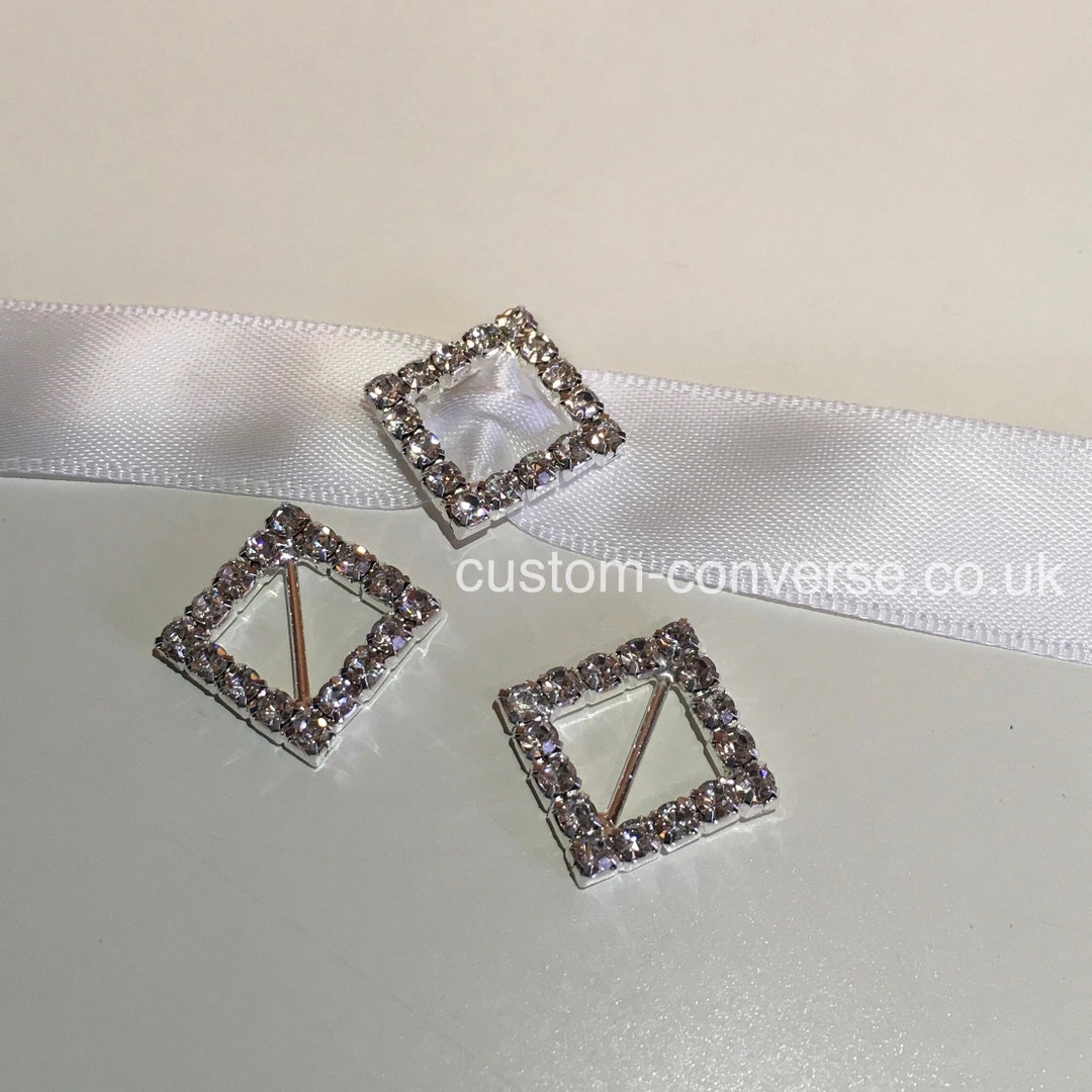 Silver Square/diamond Crystal Shoelace Charm Buckle Sliders (1 Pair, 2X ...