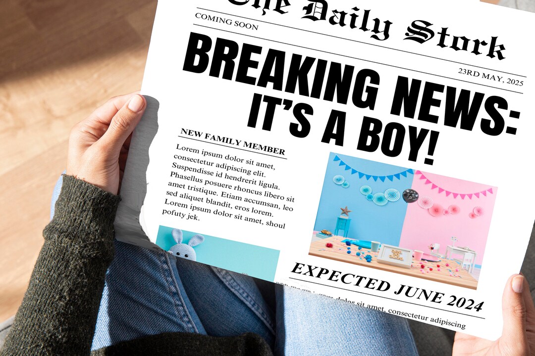 Gender Reveal Newspaper Annoucement Breaking News: It's A Boy/girl ...